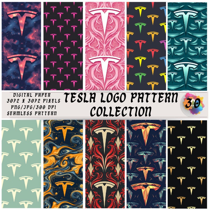 Tesla Logo Seamless Pattern Collection, Digital Paper, Instant Download ...