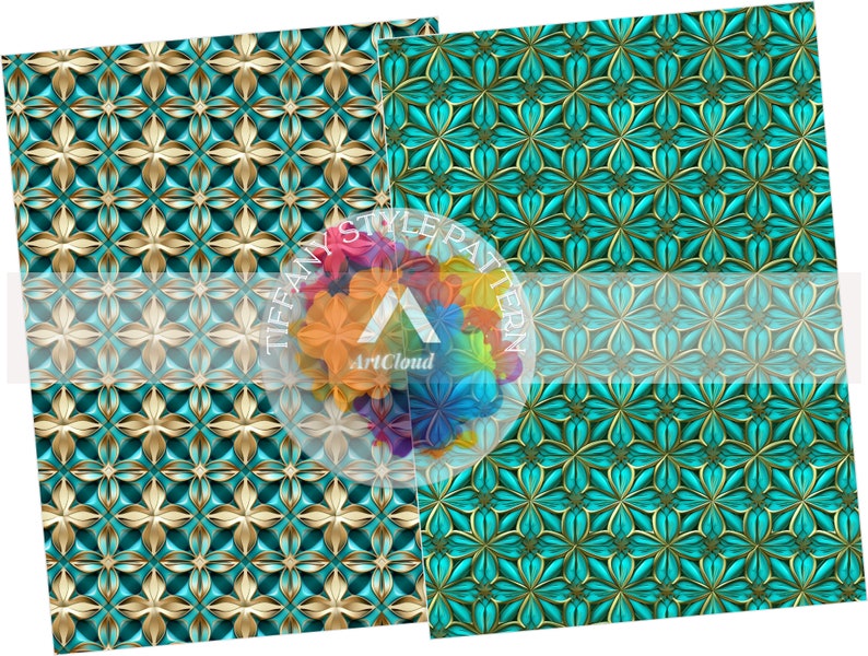 Tiffany Style SEAMLESS Pattern Digital Paper, Art Deco Printable Paper ...