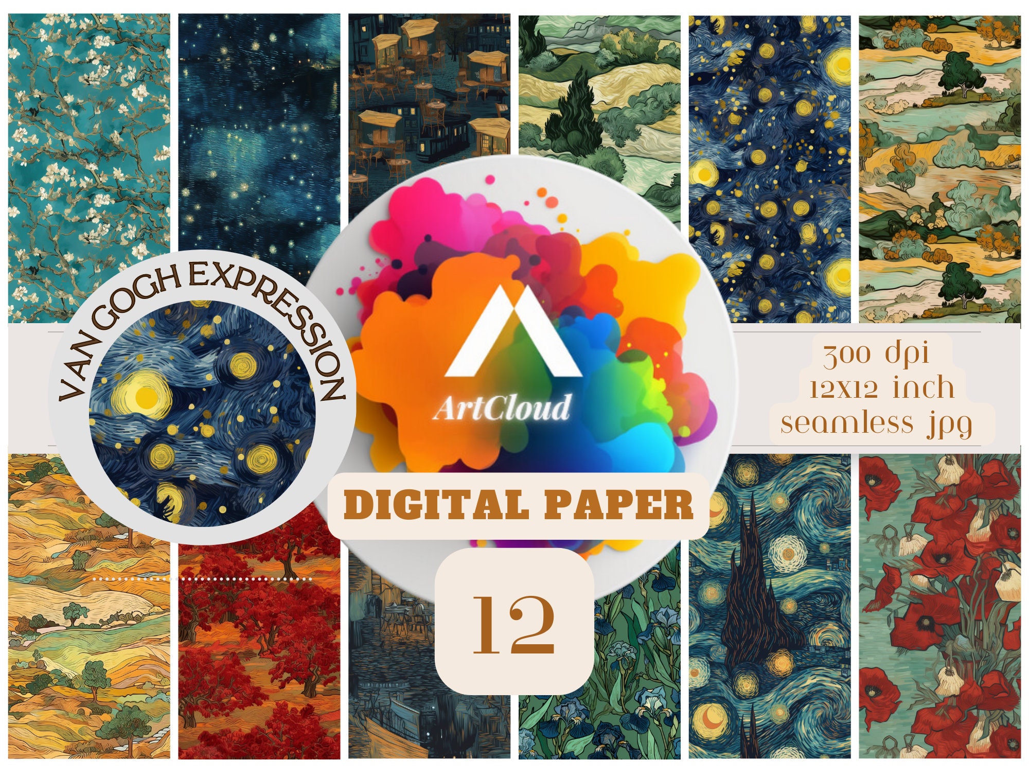 Van Gogh Expression Digital Paper SEAMLESS Pattern - Etsy