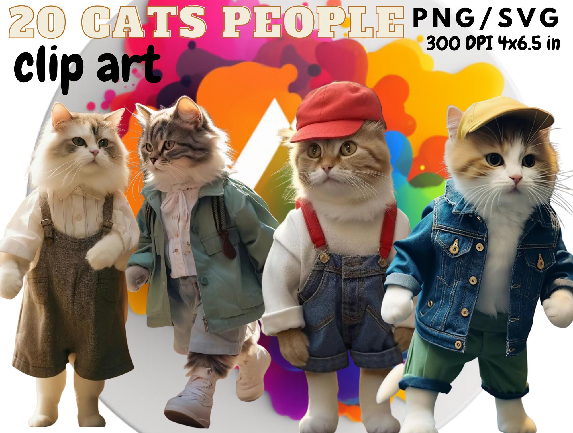 Cats People Clipart, Kitten Graphics (PNG, SVG Digital Download) - Etsy