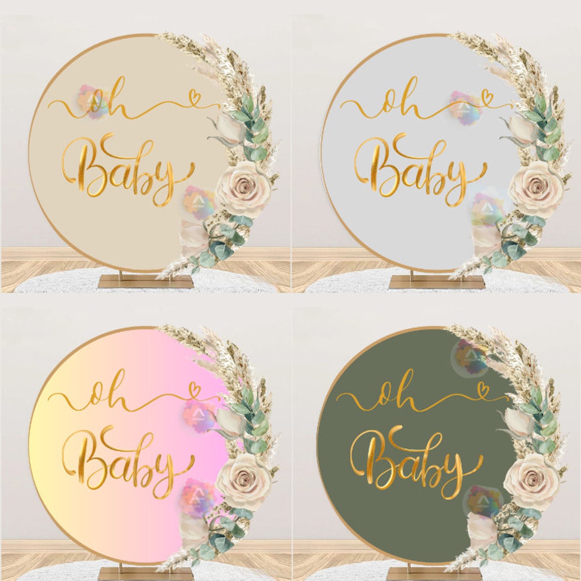 Oh Baby Digital Round Backdrop, Baby Shower Backdrop, Gender Reveal ...