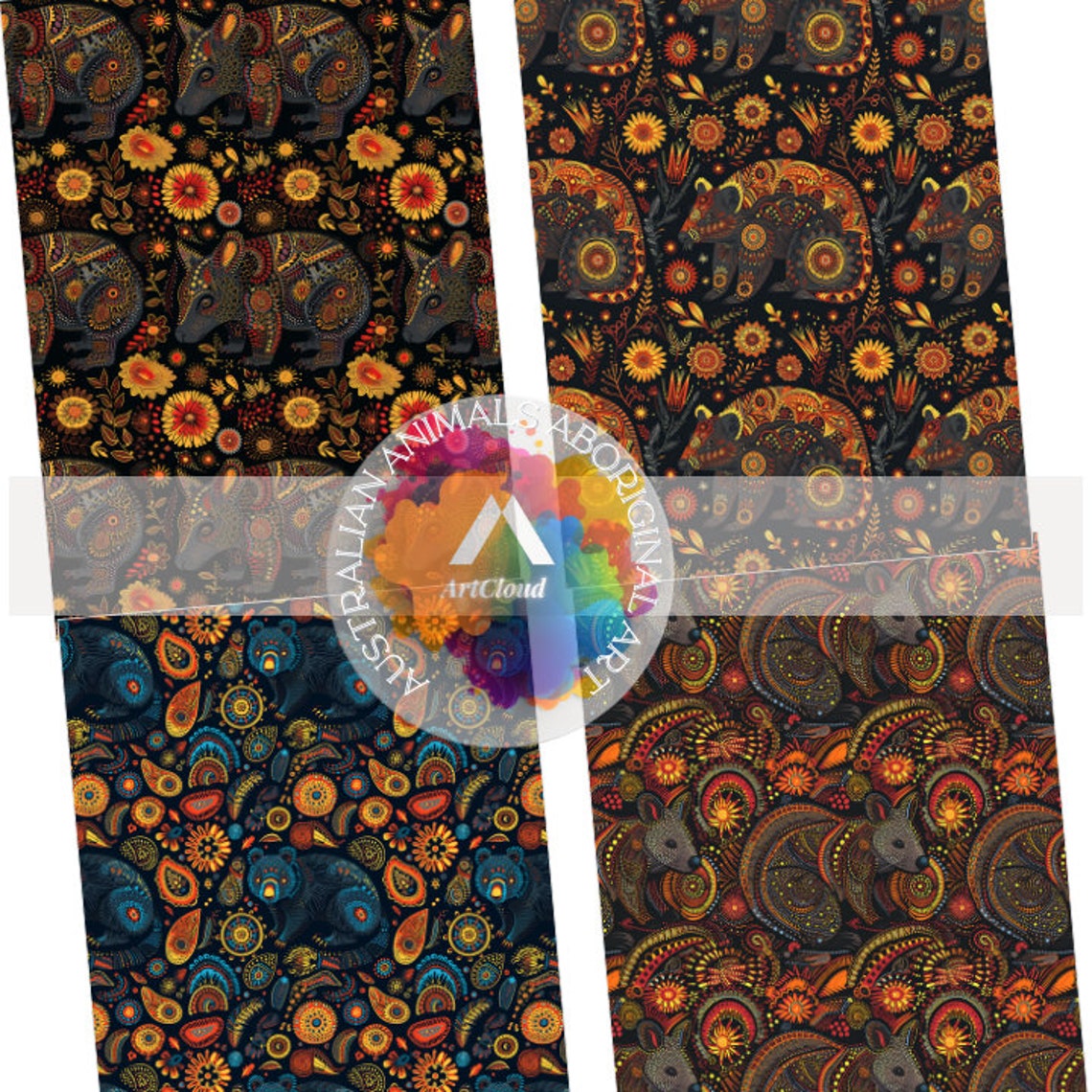 Australian Animals Aboriginal Art Print, Seamless Pattern, Wall Decor ...