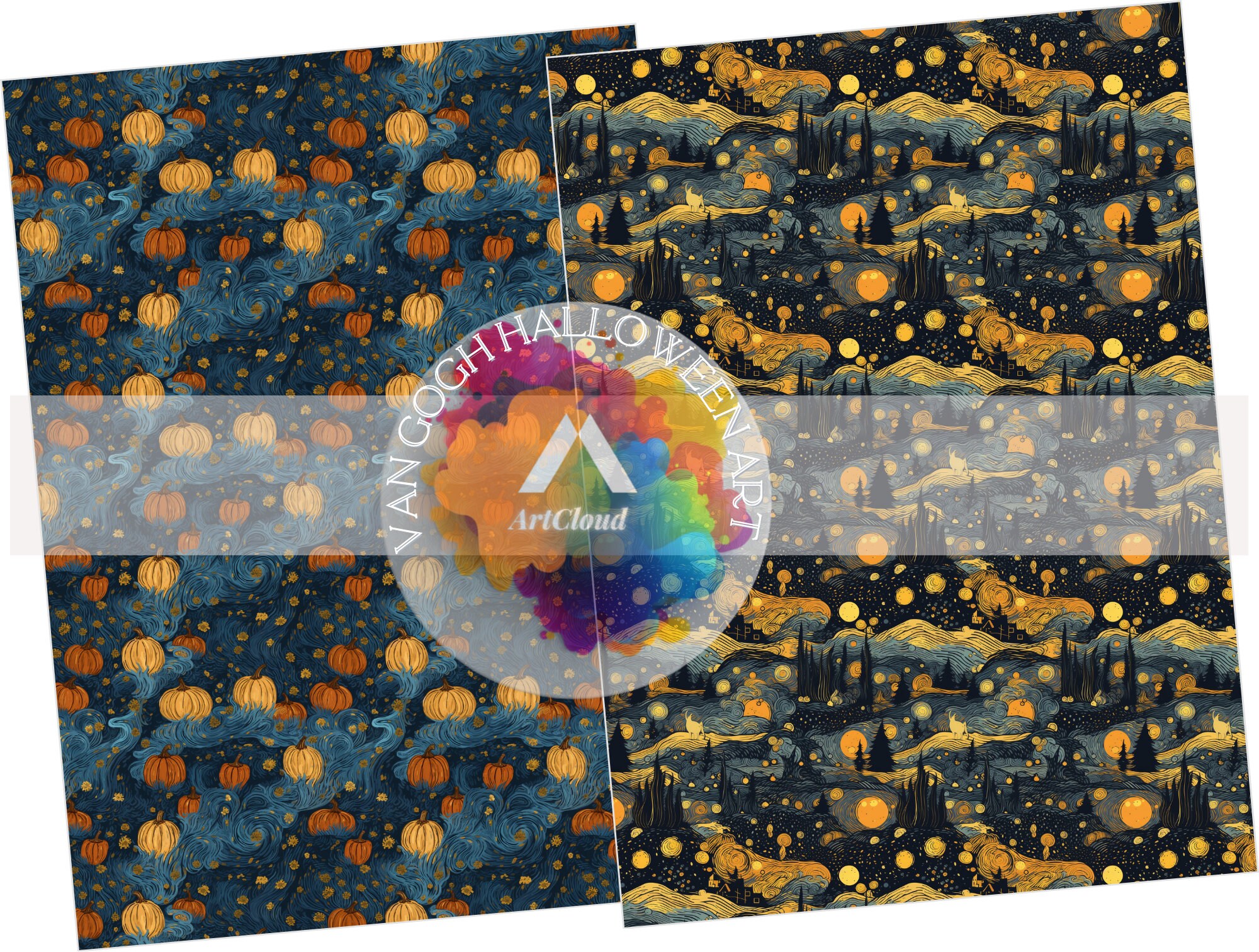Van Gogh Halloween Art Digital Paper, SEAMLESS Pattern - Etsy