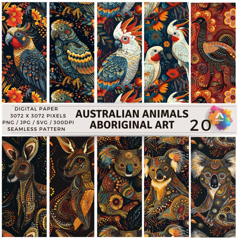 Australian Animals Aboriginal Art Print, Seamless Pattern, Wall Decor ...