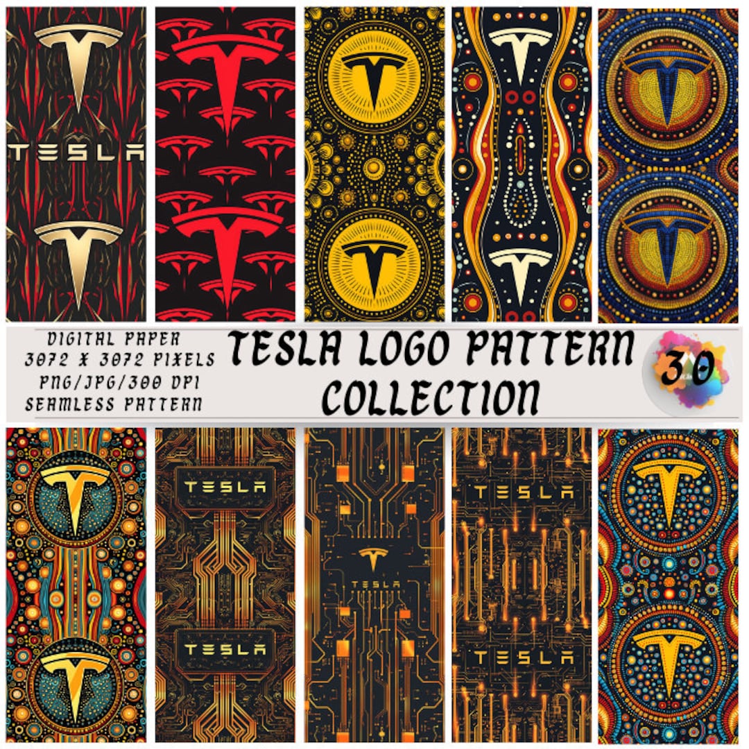 Tesla Logo Seamless Pattern Collection, Digital Paper, Instant Download ...