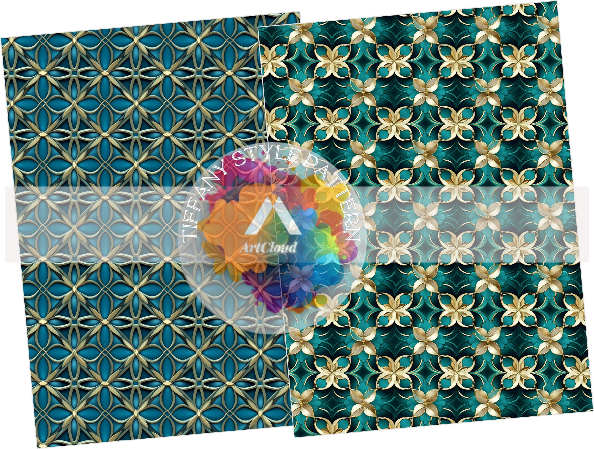 Tiffany Style SEAMLESS Pattern Digital Paper, Art Deco Printable Paper ...