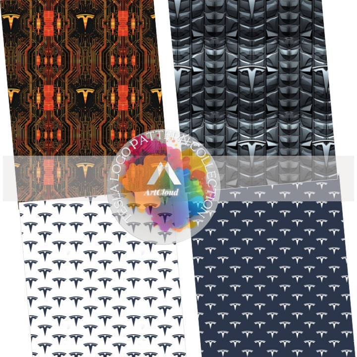 Tesla Logo Seamless Pattern Collection, Digital Paper, Instant Download ...
