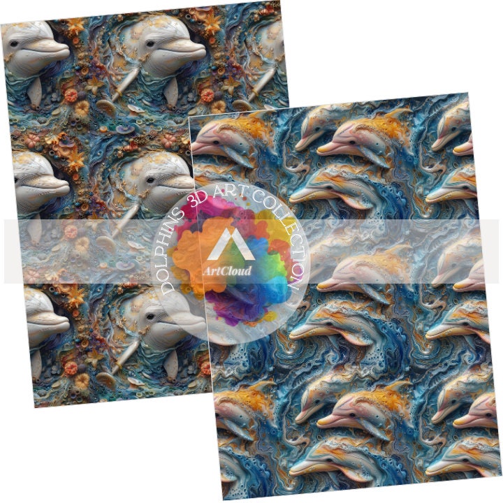 Dolphin 3D Art Collection, Seamless Pattern, Coastal Home Decor, Ocean ...