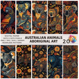 Australian Animals Aboriginal Art Print, Seamless Pattern, Wall Decor ...