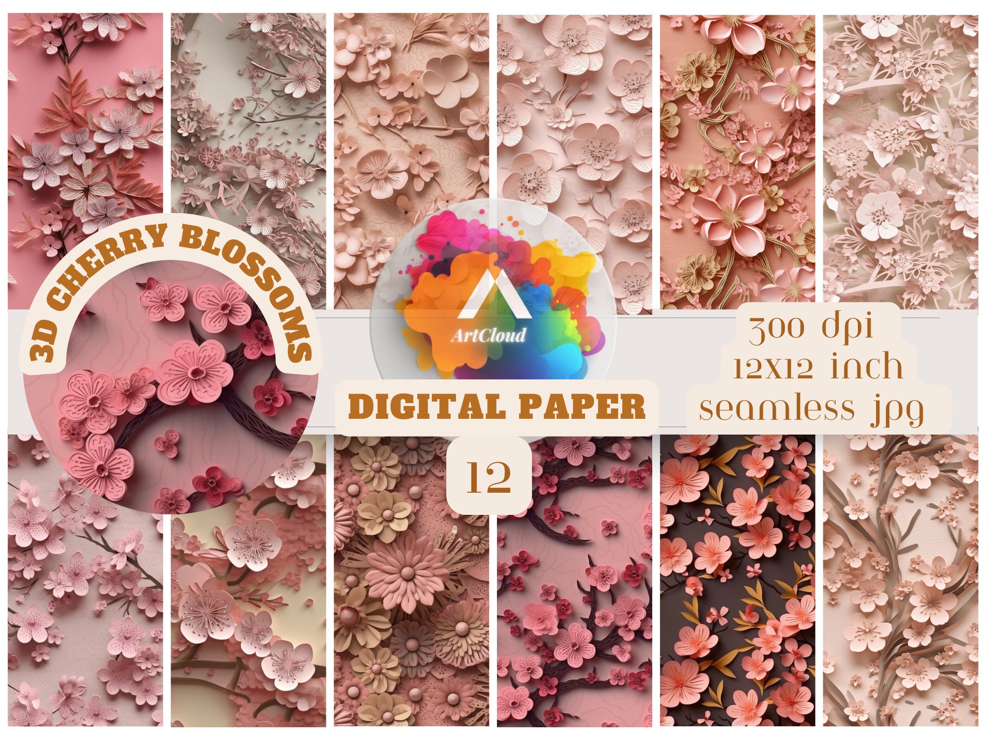 3D Cherry Blossoms Digital Paper, SEAMLESS Pattern - Etsy