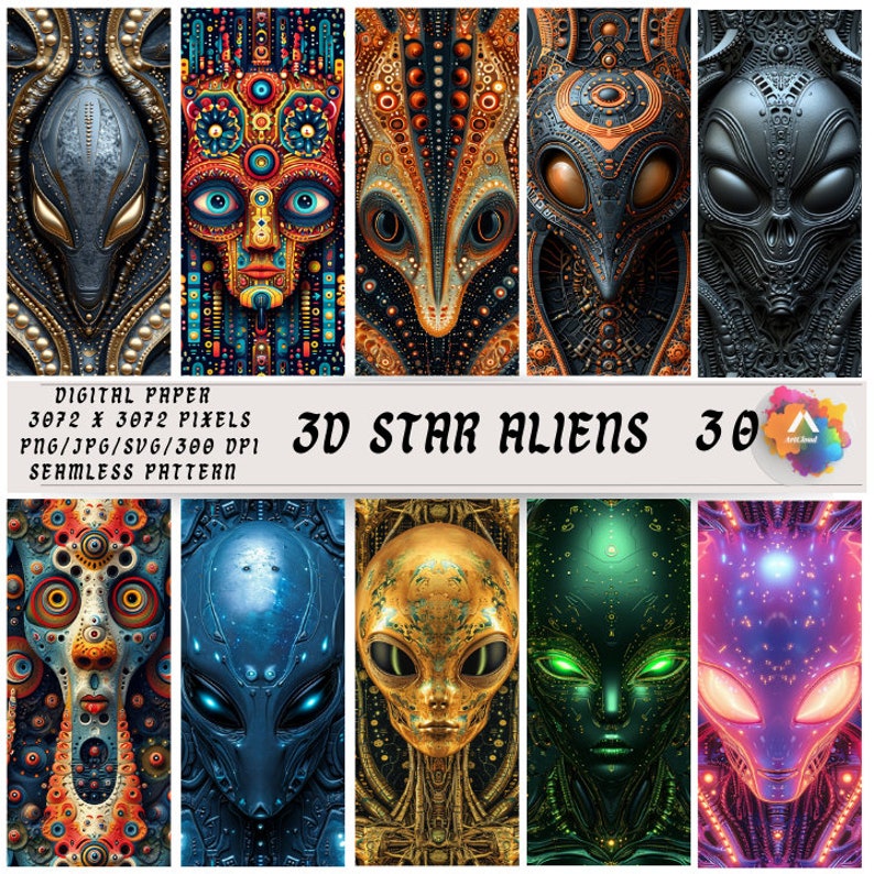 3D Star Aliens, SEAMLESS Pattern, Digital Paper, Stuffed Alien, Space ...
