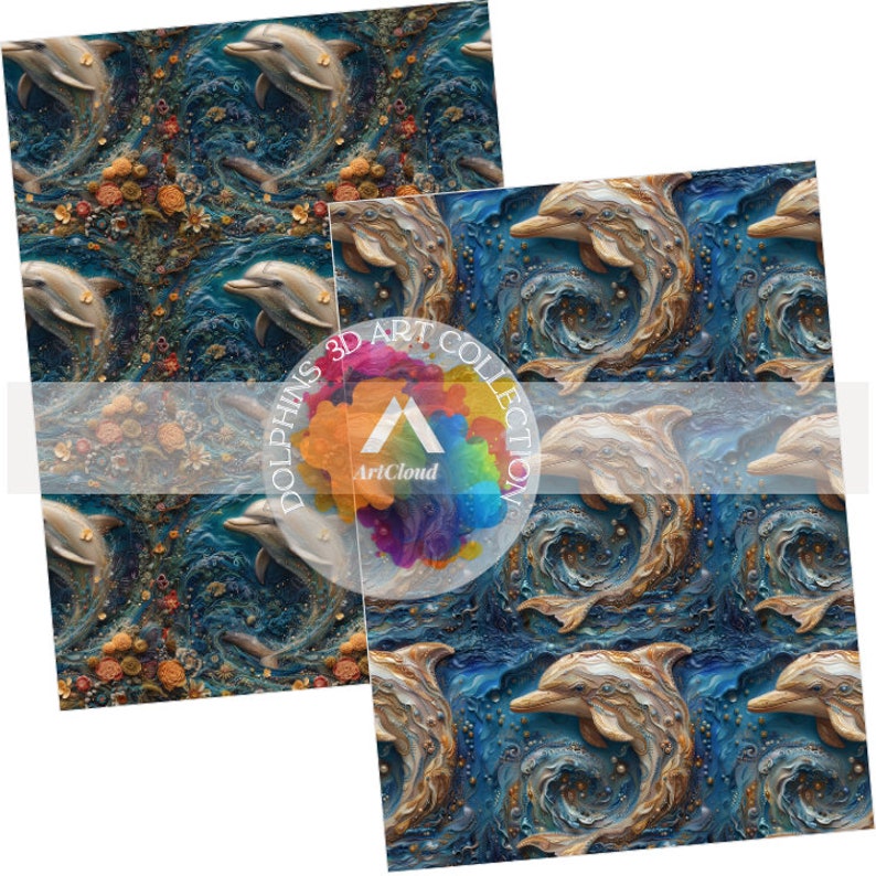 Dolphin 3D Art Collection, Seamless Pattern, Coastal Home Decor, Ocean ...