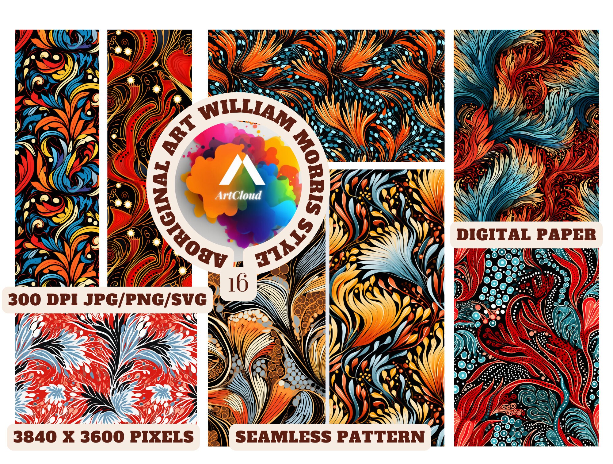Aboriginal Art William Morris Style, Seamless Pattern, Boho Chic Home ...