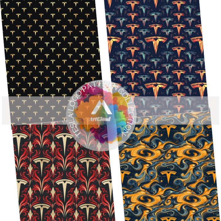 Tesla Logo Seamless Pattern Collection, Digital Paper, Instant Download ...