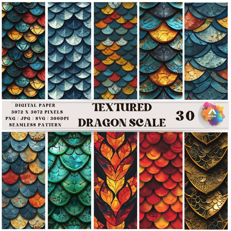 Textured Dragon Scale SEAMLESS Digital Paper, Printable Pattern ...