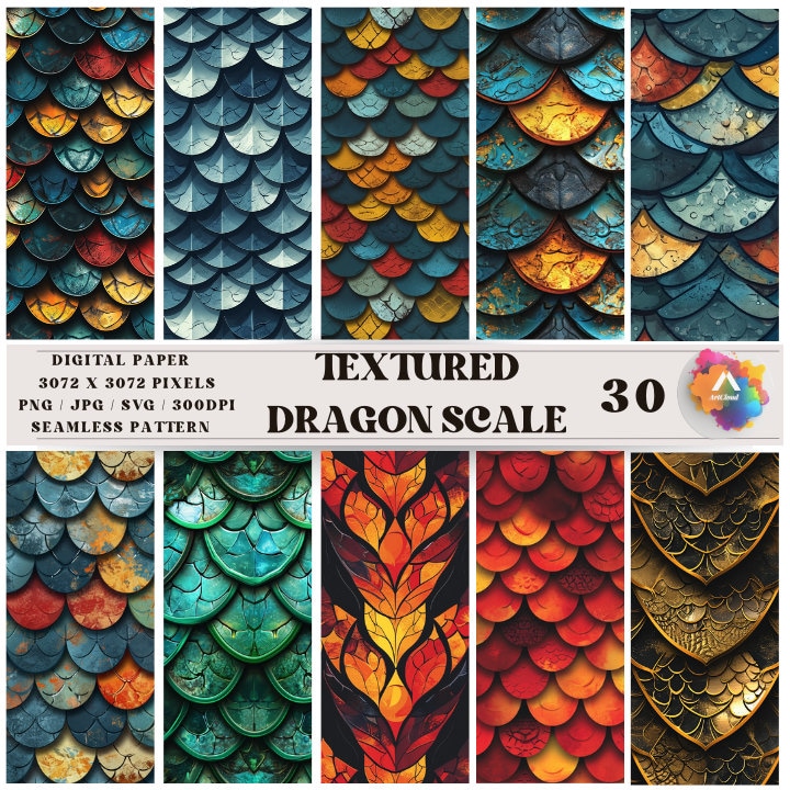 Textured Dragon Scale SEAMLESS Digital Paper, Printable Pattern ...