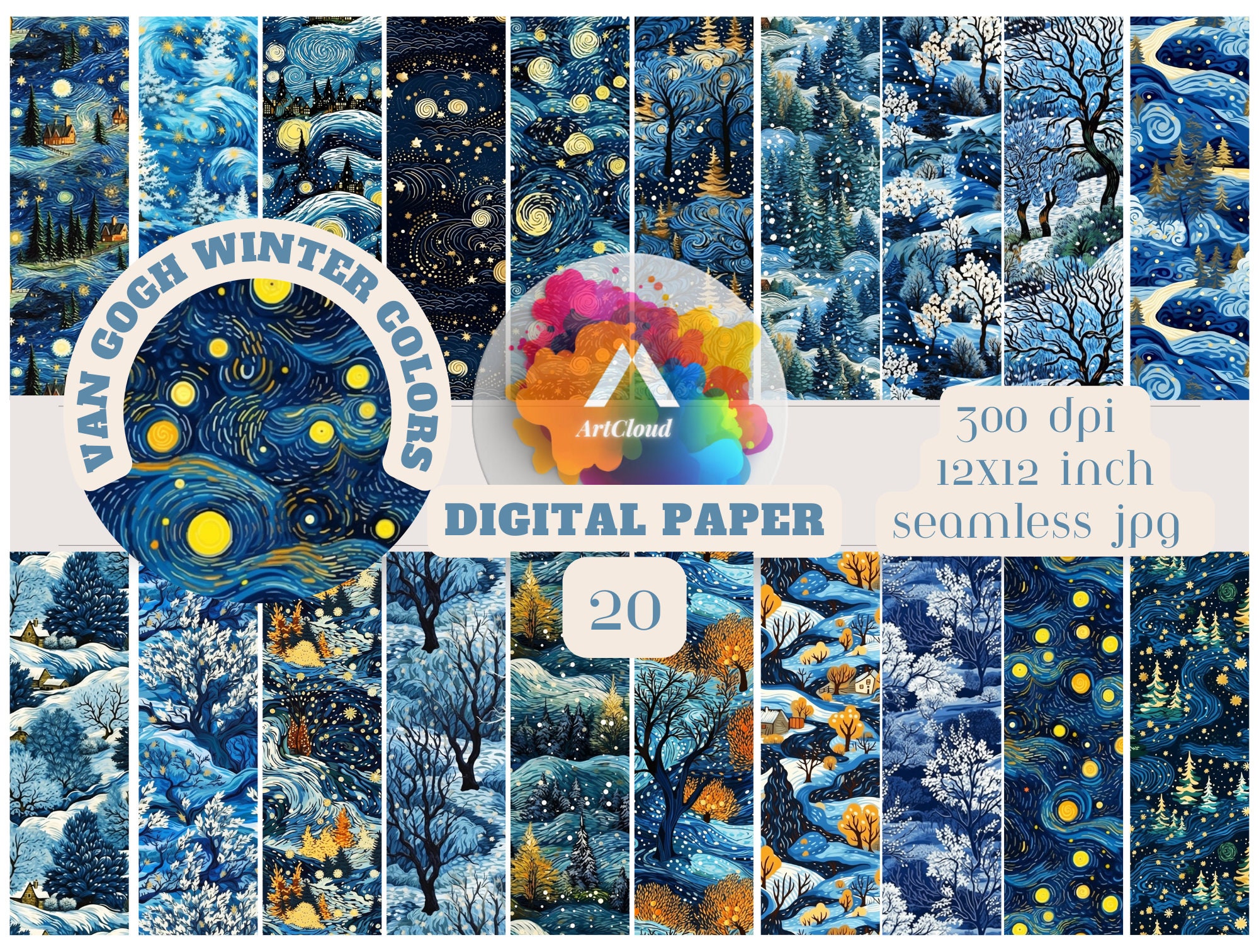 Van Gogh Winter Colors Digital Paper, SEAMLESS Pattern - Etsy
