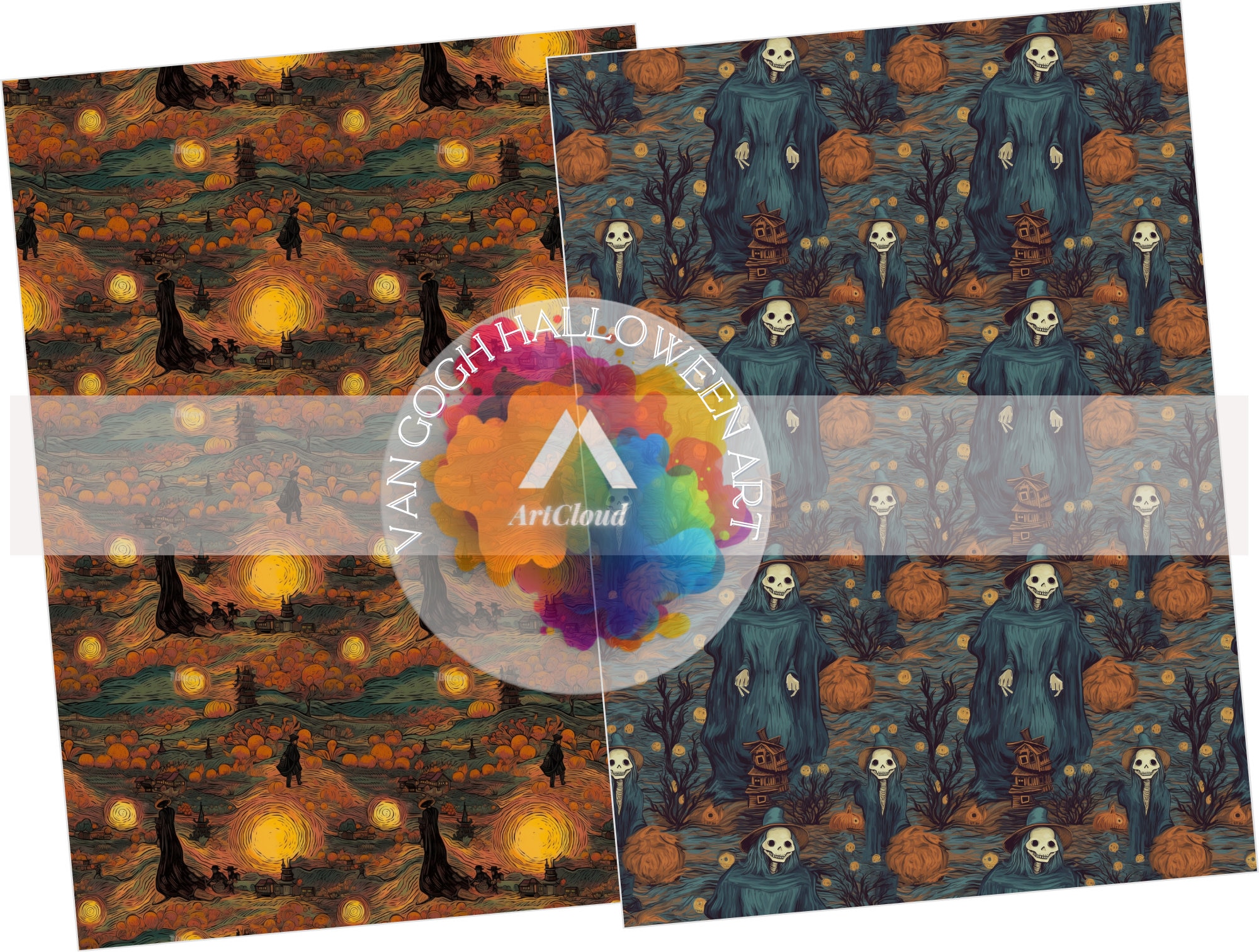 Van Gogh Halloween Art Digital Paper, SEAMLESS Pattern - Etsy