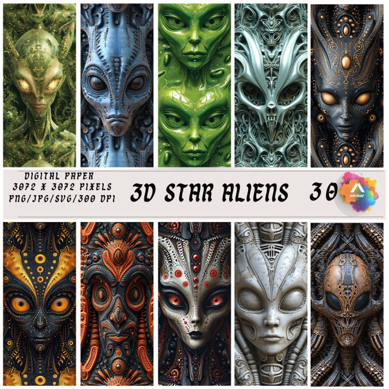 3D Star Aliens, SEAMLESS Pattern, Digital Paper, Stuffed Alien, Space Design, Instant Download ...