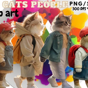 20 Cats People Clipart Realistic, Cat Clip Art, Digital Download, Cute ...
