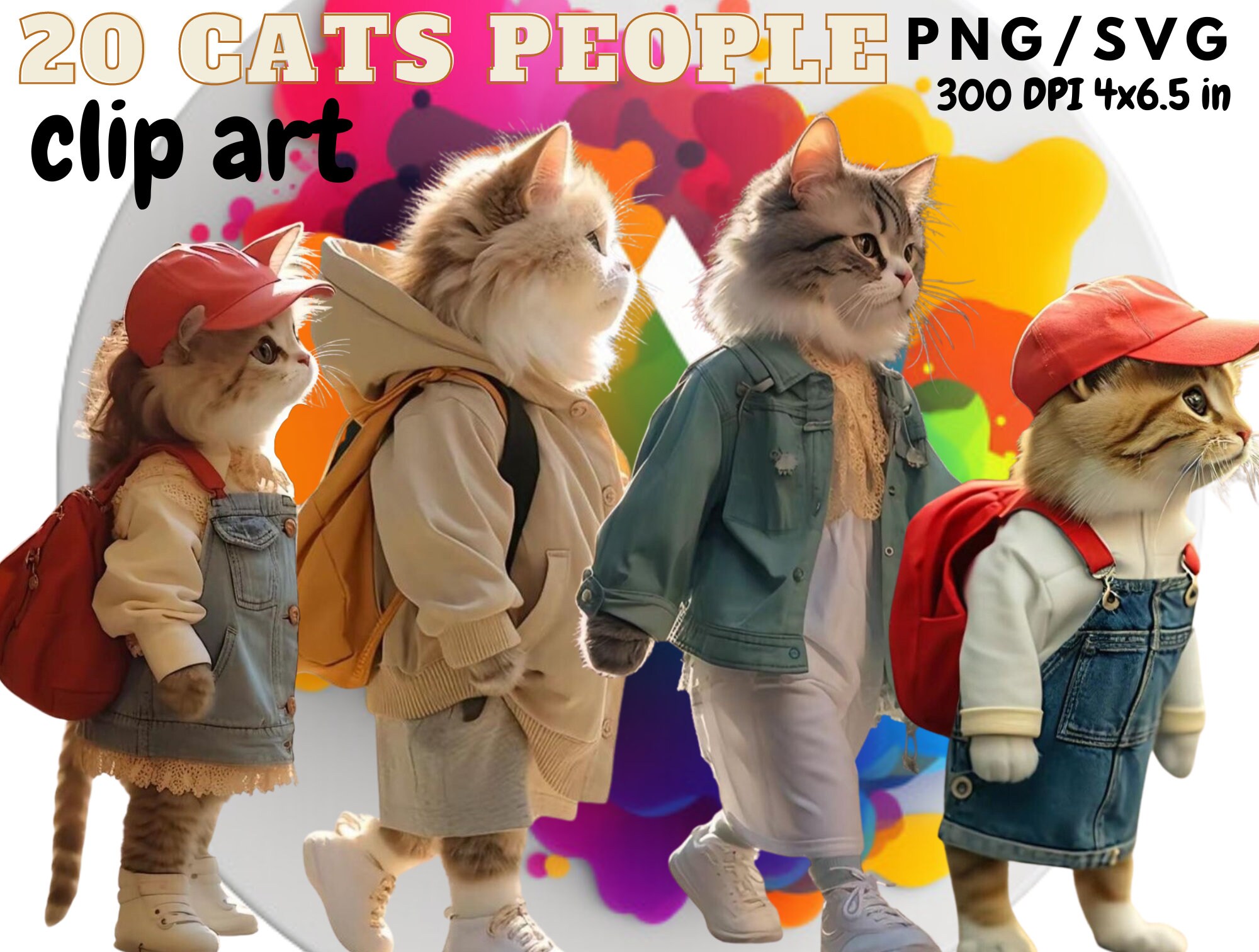 Cats People Clipart, Kitten Graphics (PNG, SVG Digital Download) - Etsy