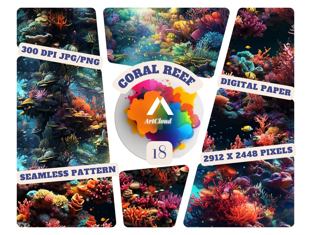 Coral Reef Seamless Pattern Wallpaper, Ocean Wall Mural, Underwater ...
