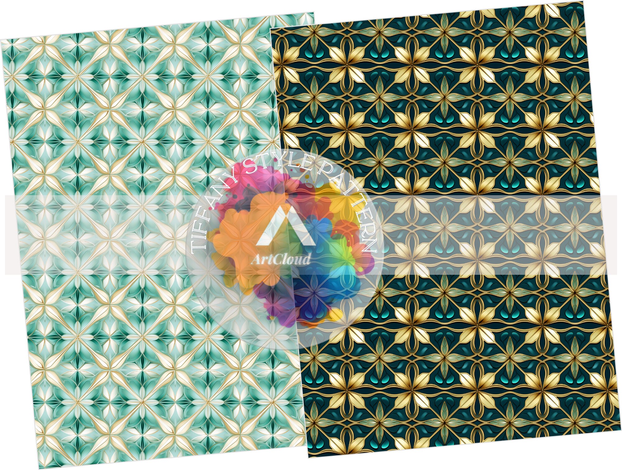 Tiffany Style SEAMLESS Pattern Digital Paper, Art Deco Printable Paper ...