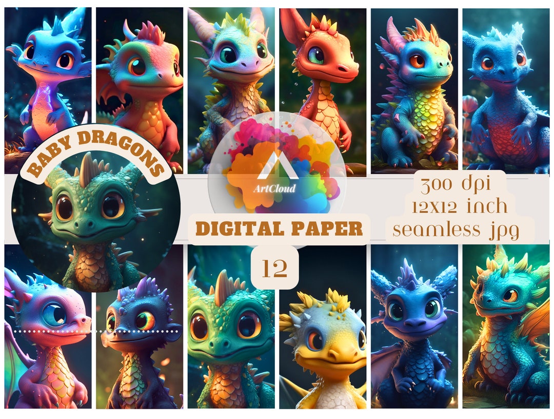 Baby Dragons Digital Paper - Etsy