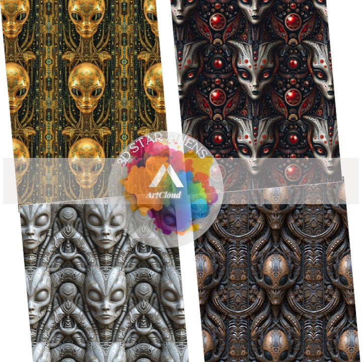 3D Star Aliens, SEAMLESS Pattern, Digital Paper, Stuffed Alien, Space ...