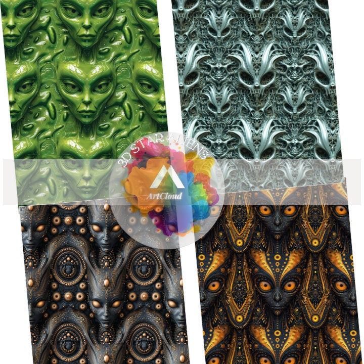 3D Star Aliens, SEAMLESS Pattern, Digital Paper, Stuffed Alien, Space ...