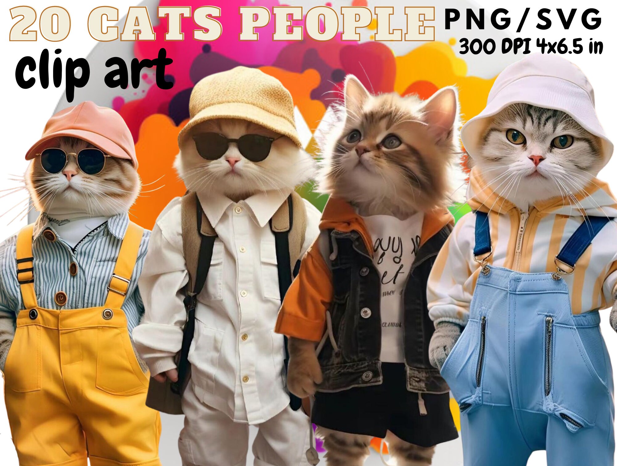 20 Cats People Clipart Realistic, Cat Clip Art, Digital Download, Cute ...