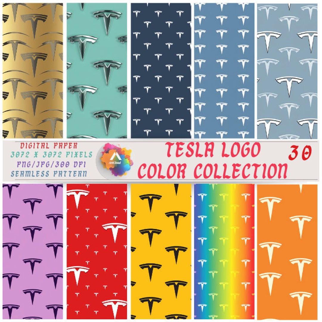 Tesla Logo COLOR Collection Seamless Pattern Collection, Digital Paper ...