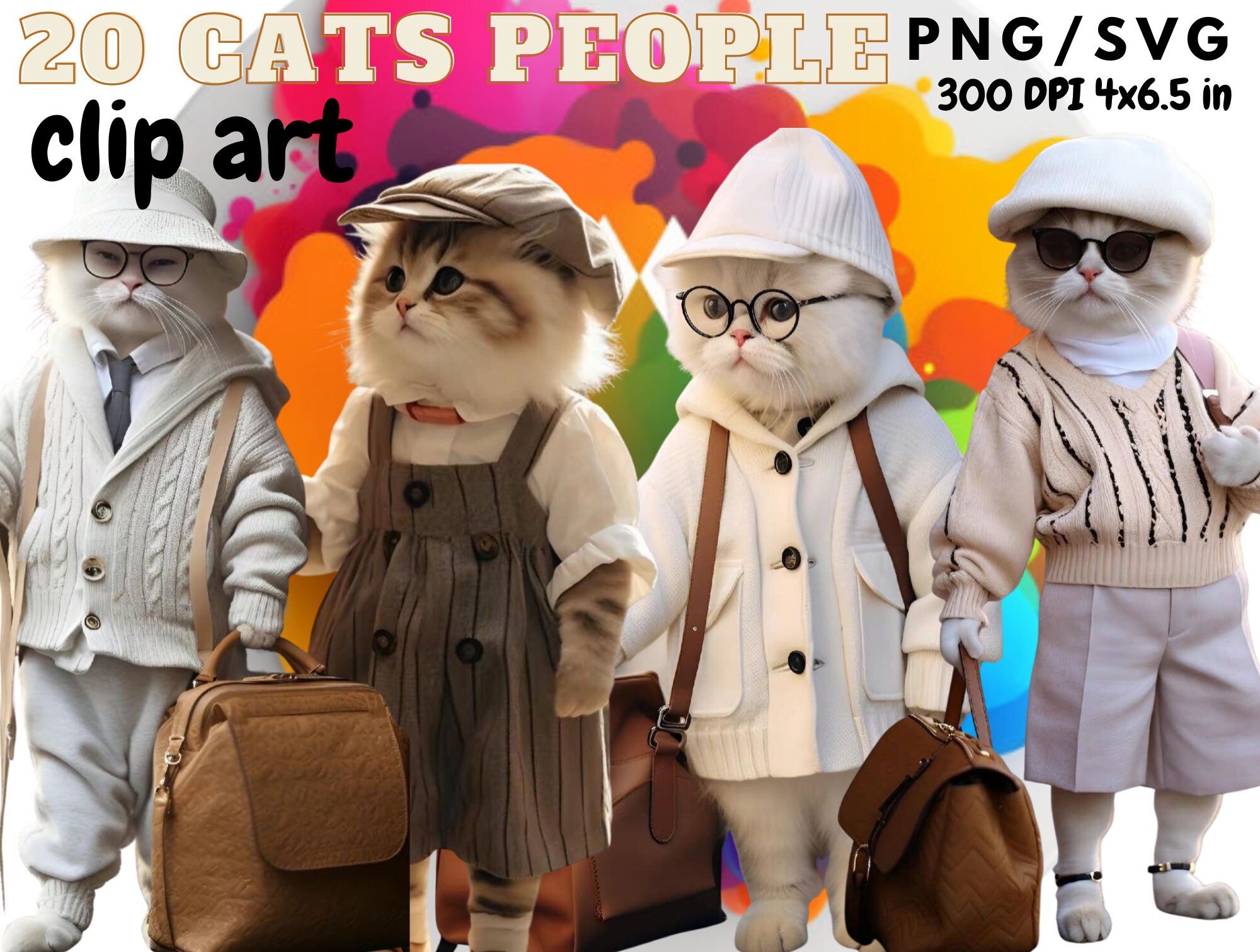 20 Cats People Clipart Realistic, Cat Clip Art, Digital Download, Cute ...