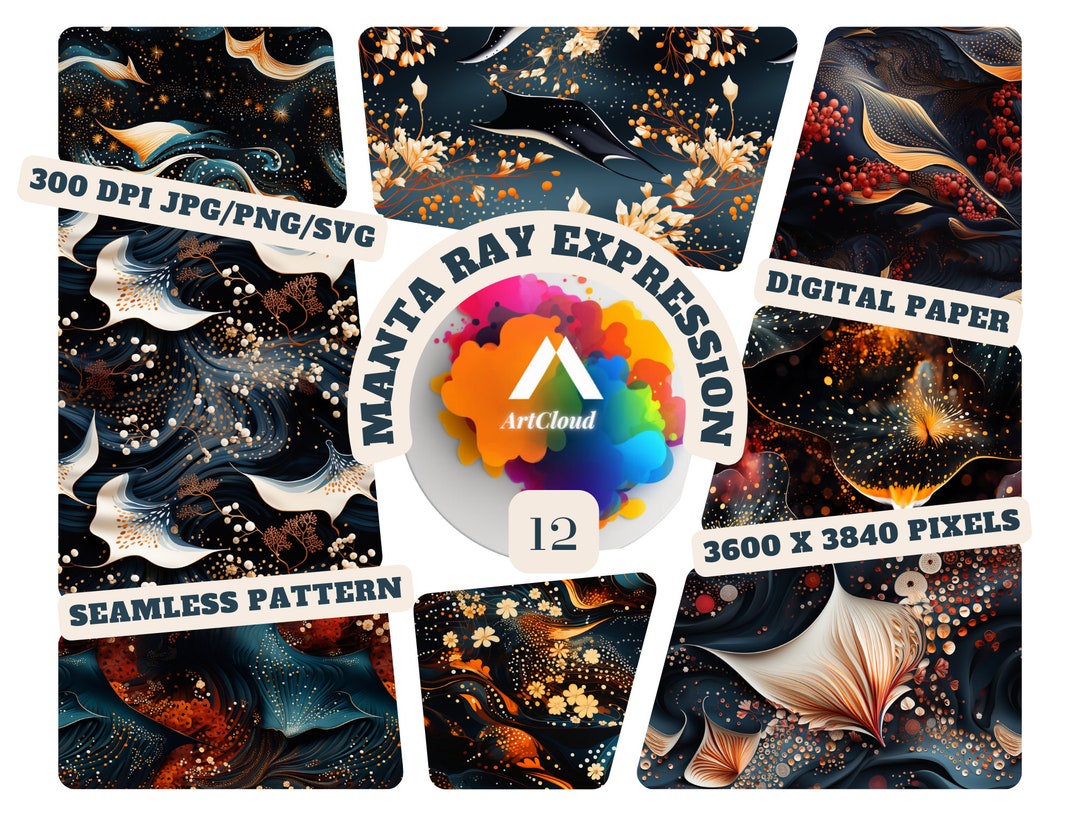 Manta Ray Expression Art Print, Digital Paper, SEAMLESS Pattern - Etsy