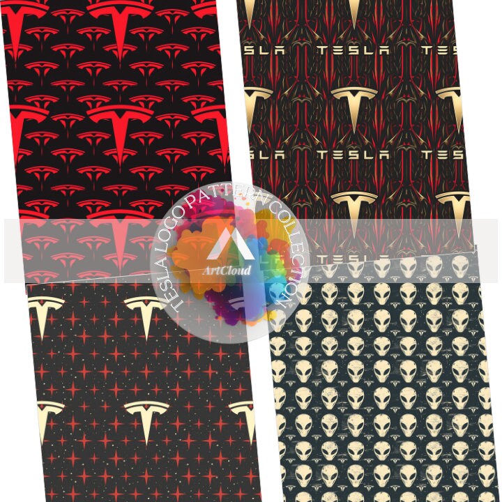 Tesla Logo Seamless Pattern Collection, Digital Paper, Instant Download ...