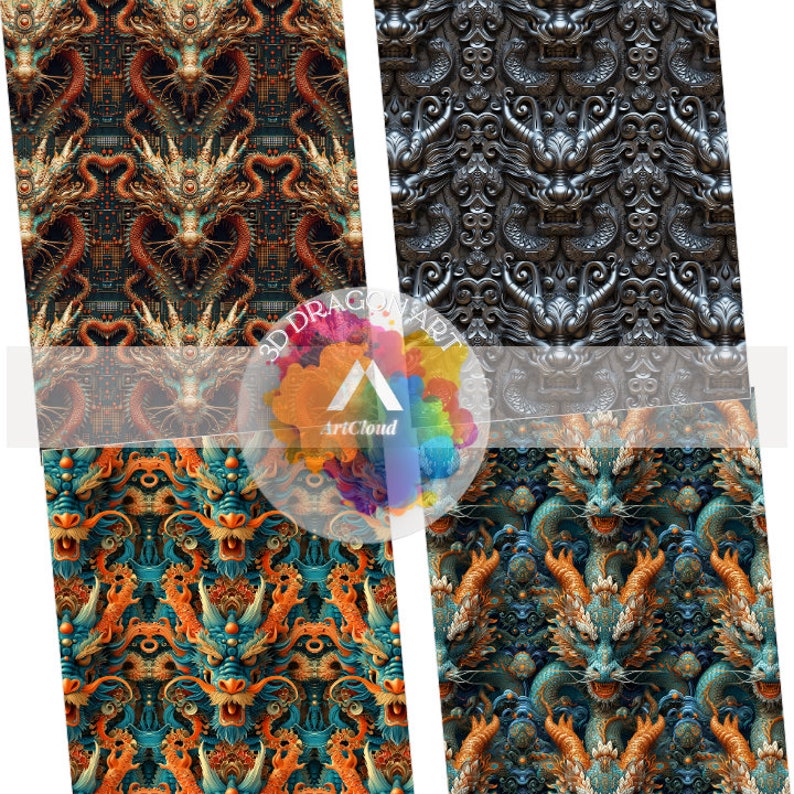 Dragon Artwork, 3D Dragon Seamless Pattern , Mythical Creature Decor ...