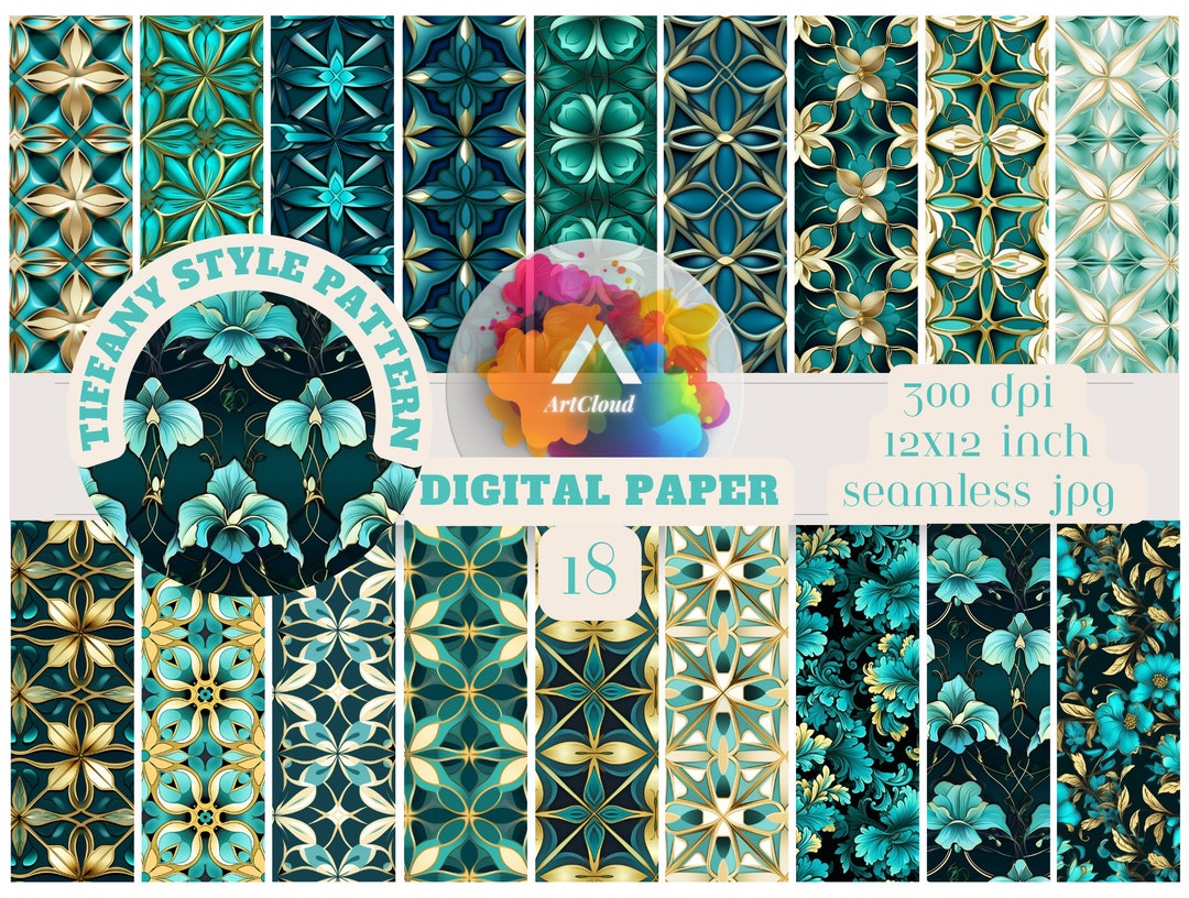 Tiffany Style SEAMLESS Pattern Digital Paper, Art Deco Printable Paper ...