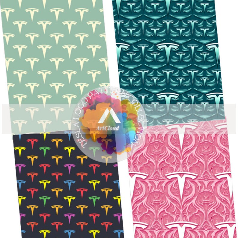 Tesla Logo Seamless Pattern Collection, Digital Paper, Instant Download ...