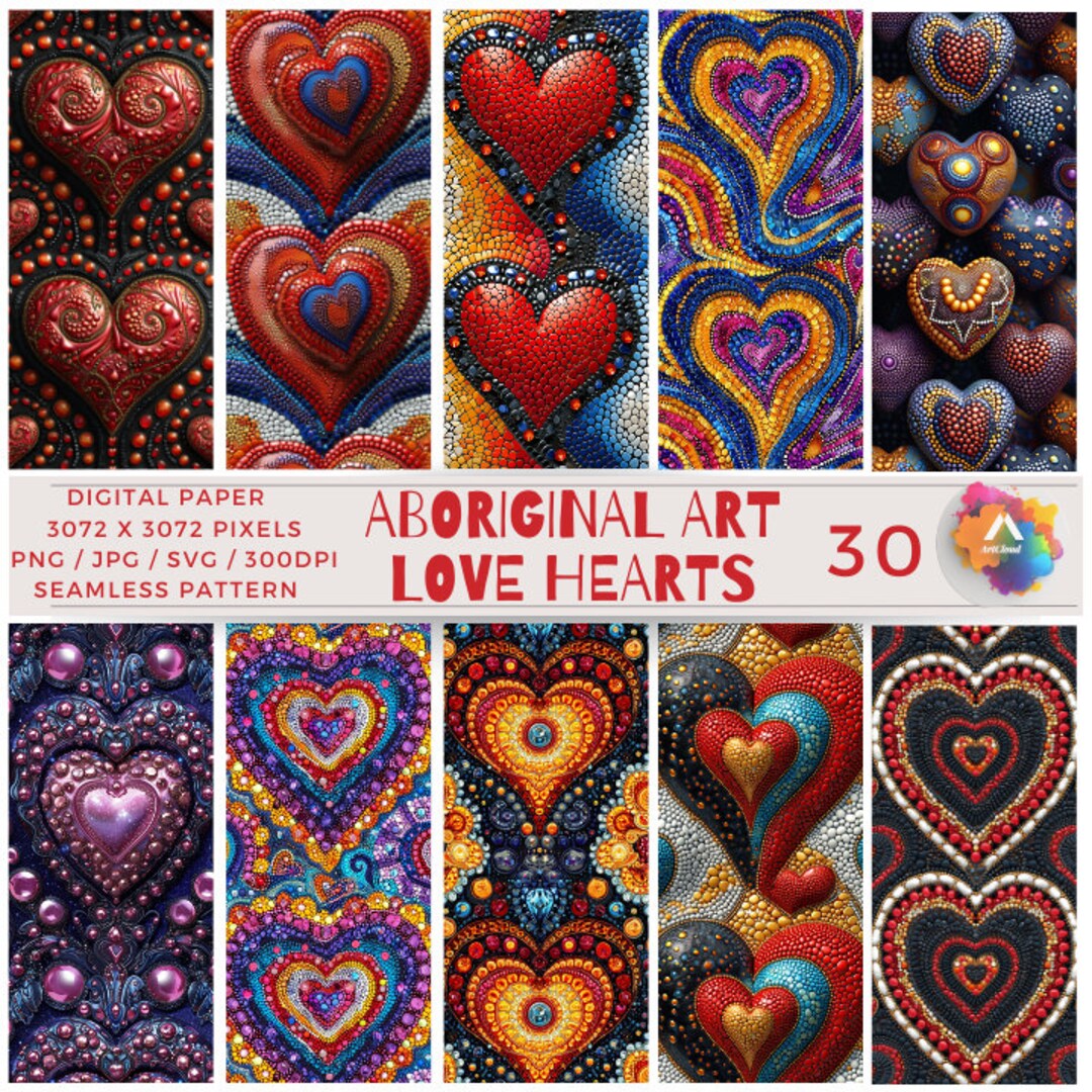 Aboriginal Love Hearts SEAMLESS Pattern, Digital Paper, Tribal Print ...