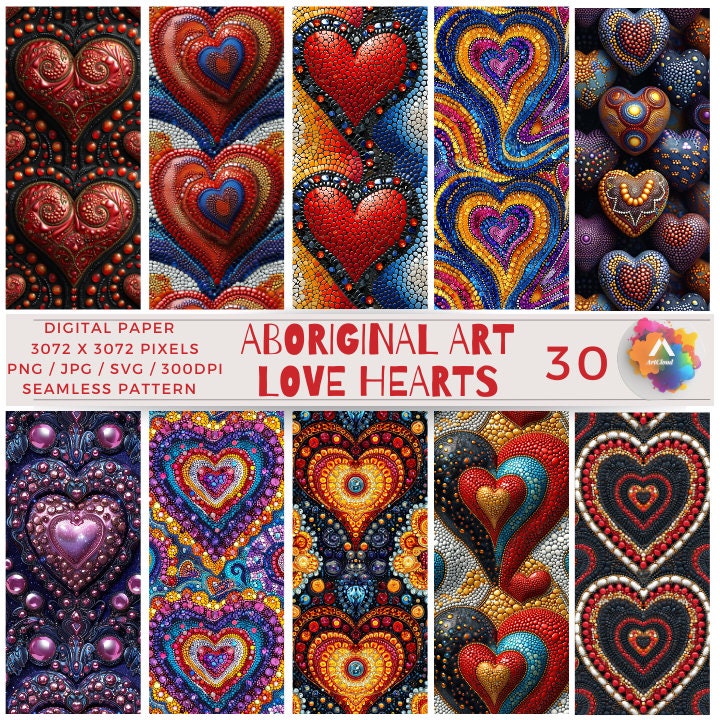 Aboriginal Love Hearts SEAMLESS Pattern, Digital Paper, Tribal Print ...