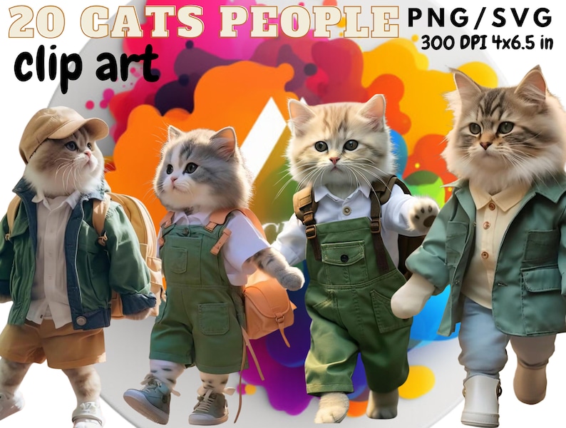20 Cats People Clipart Realistic, Cat Clip Art, Digital Download, Cute ...