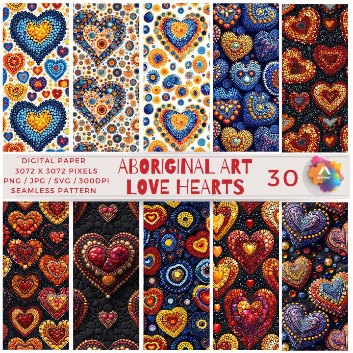 Aboriginal Love Hearts SEAMLESS Pattern, Digital Paper, Tribal Print ...