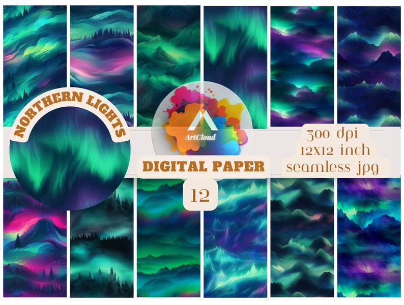 Northern Lights Digital Paper SEAMLESS Pattern - Etsy