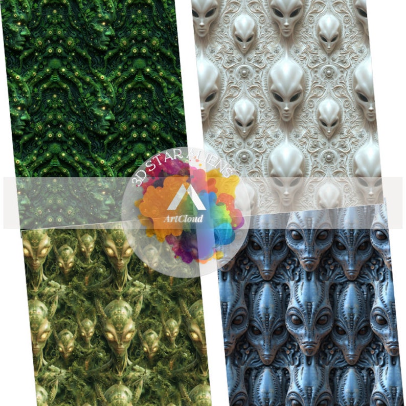 3D Star Aliens, SEAMLESS Pattern, Digital Paper, Stuffed Alien, Space ...