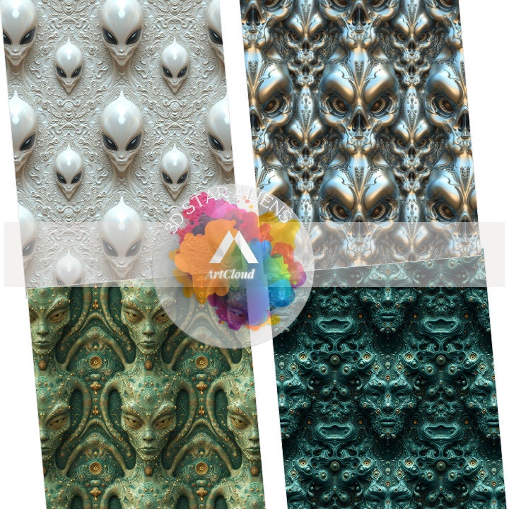 3D Star Aliens, SEAMLESS Pattern, Digital Paper, Stuffed Alien, Space ...