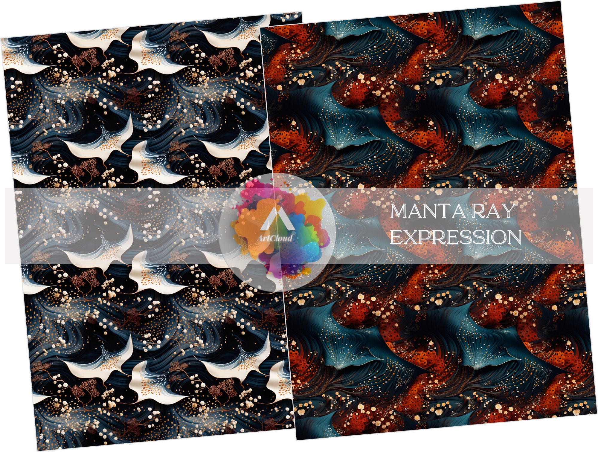 Manta Ray Expression Art Print Digital Paper SEAMLESS - Etsy