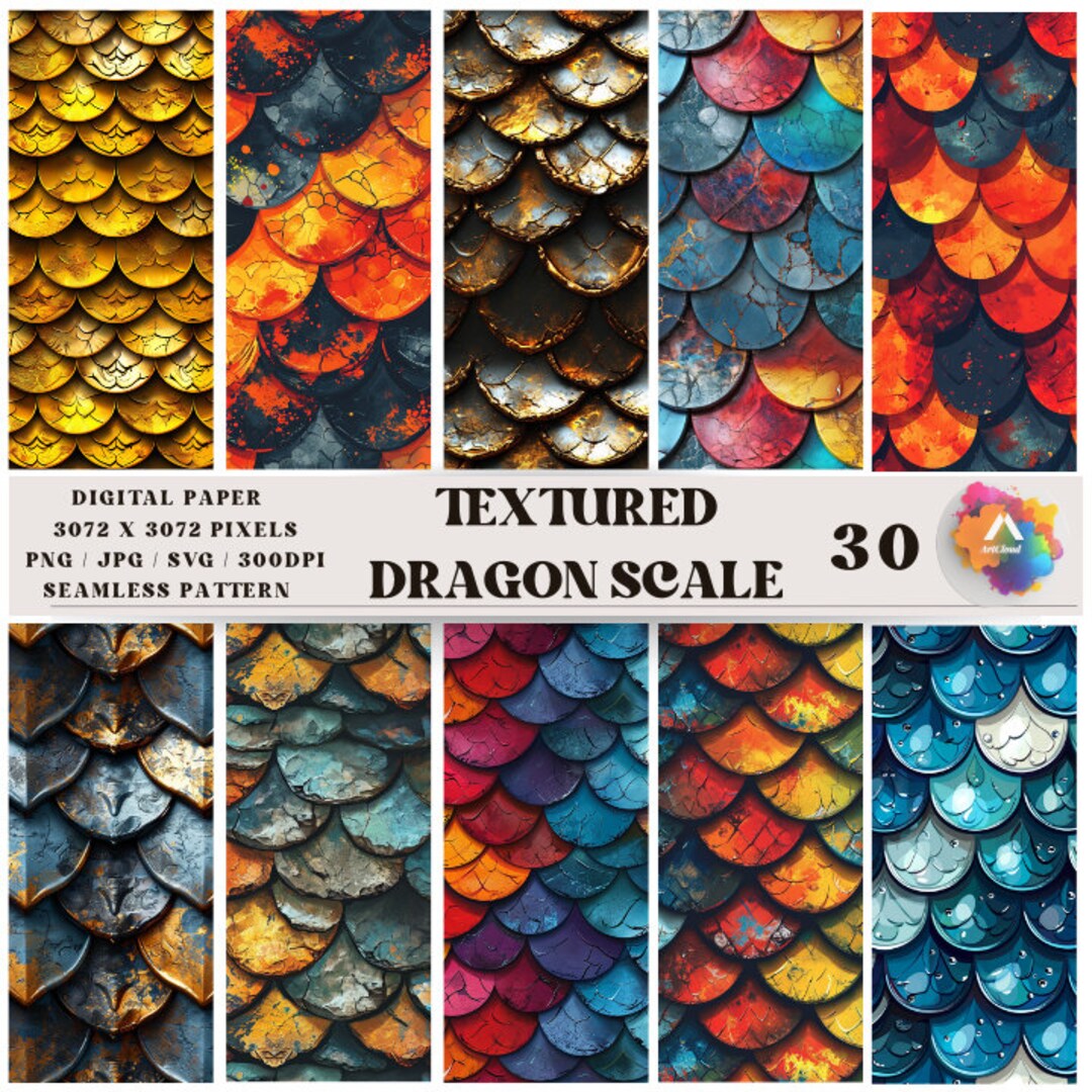Textured Dragon Scale SEAMLESS Digital Paper, Printable Pattern ...