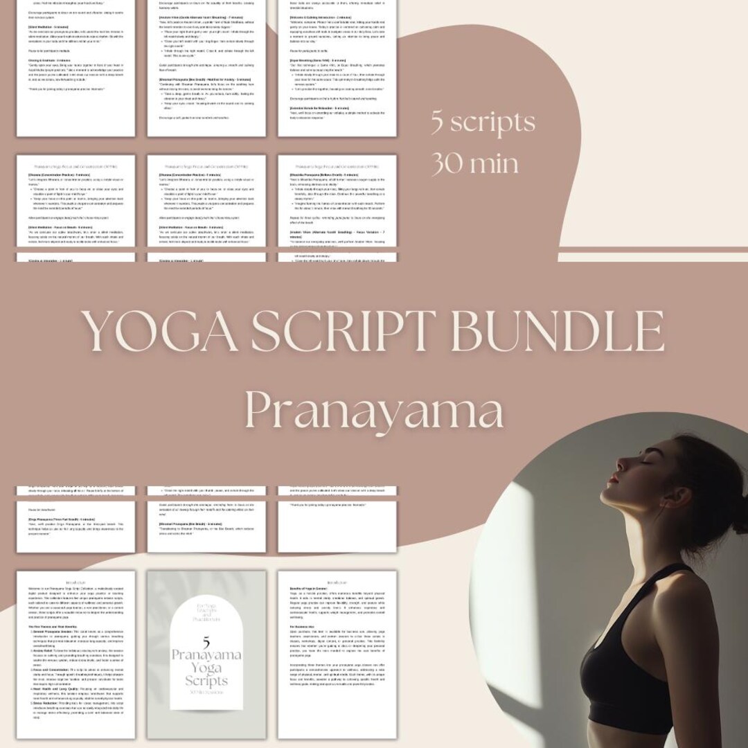 Pranayama Yoga Script Bundle: 5 Guided Breathing Techniques (digital ...