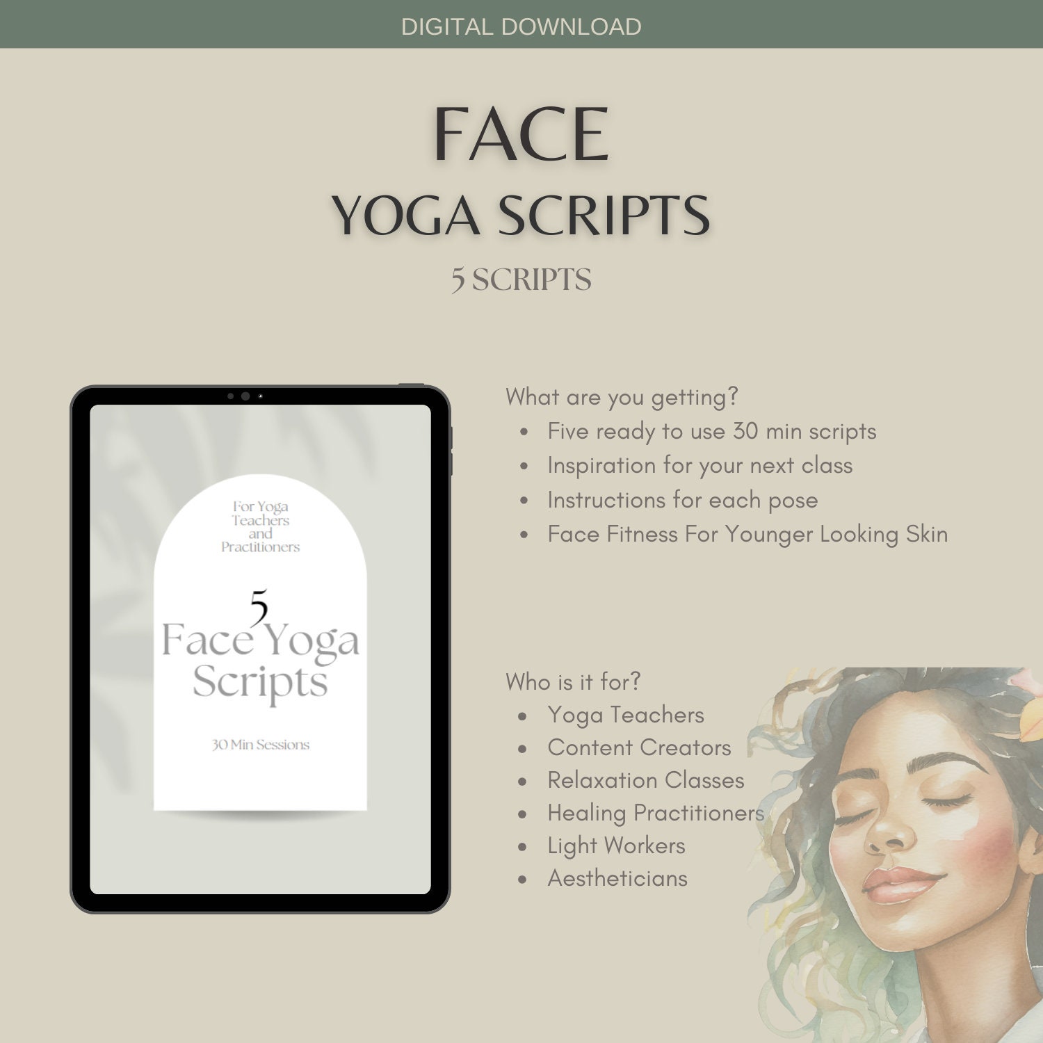 5 Face Yoga Scripts for Yoga Teachers and Practitioners, Digital ...