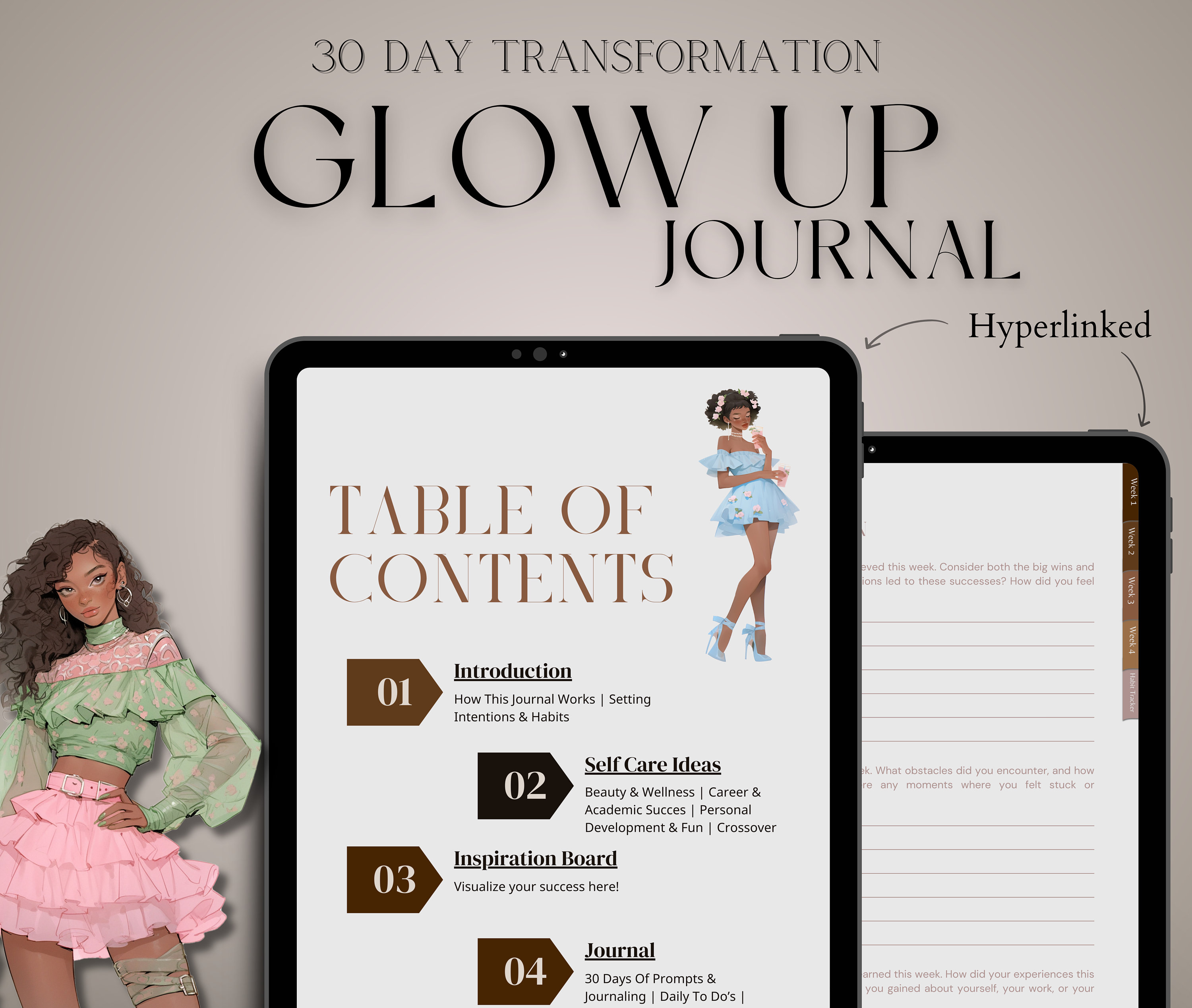 30 Day Glow up Journal Transformation Workbook Goodnotes Journal ...